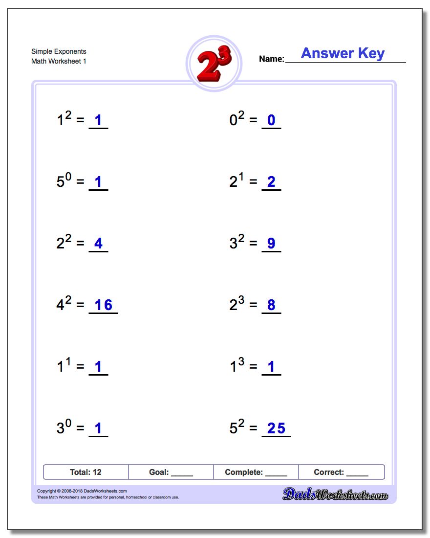 Easy Exponents Worksheets Easy Exponents Worksheets