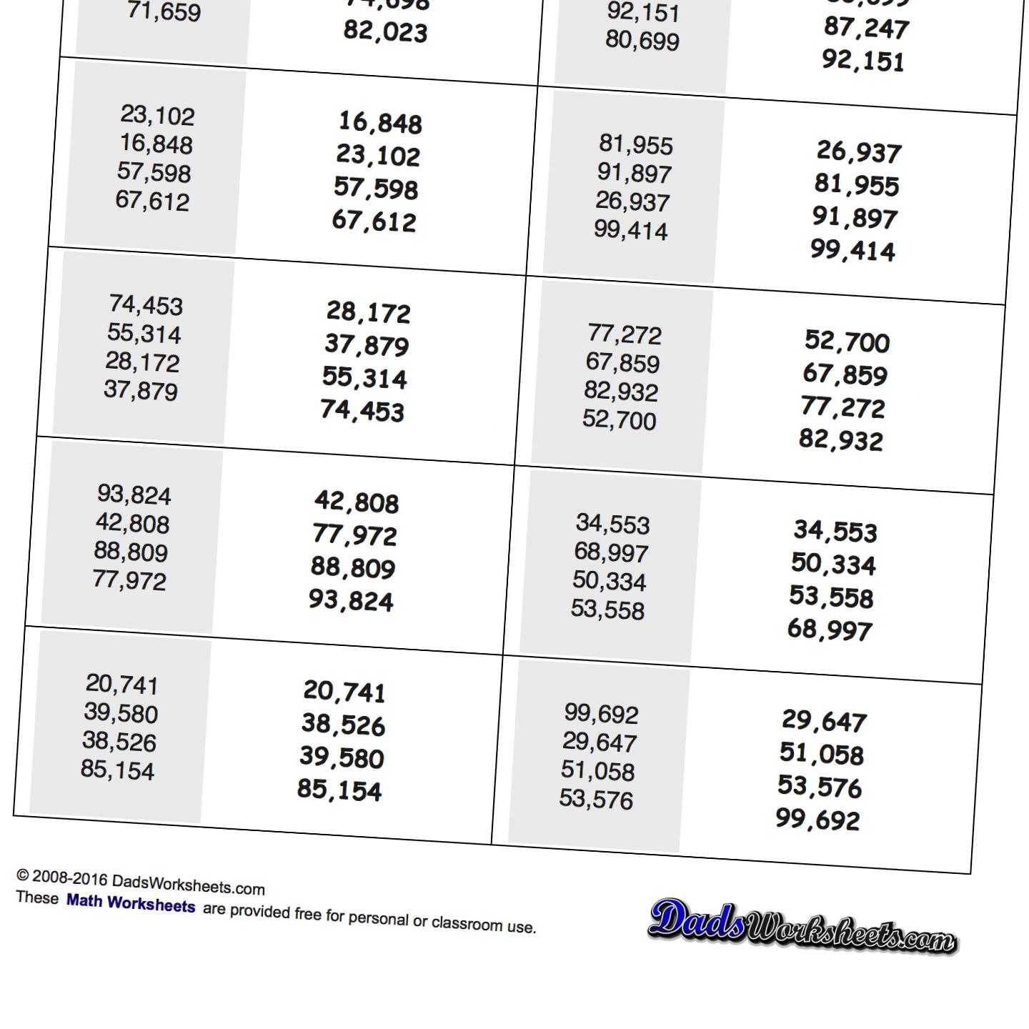 Math Worksheets Greatest To Least Ordering