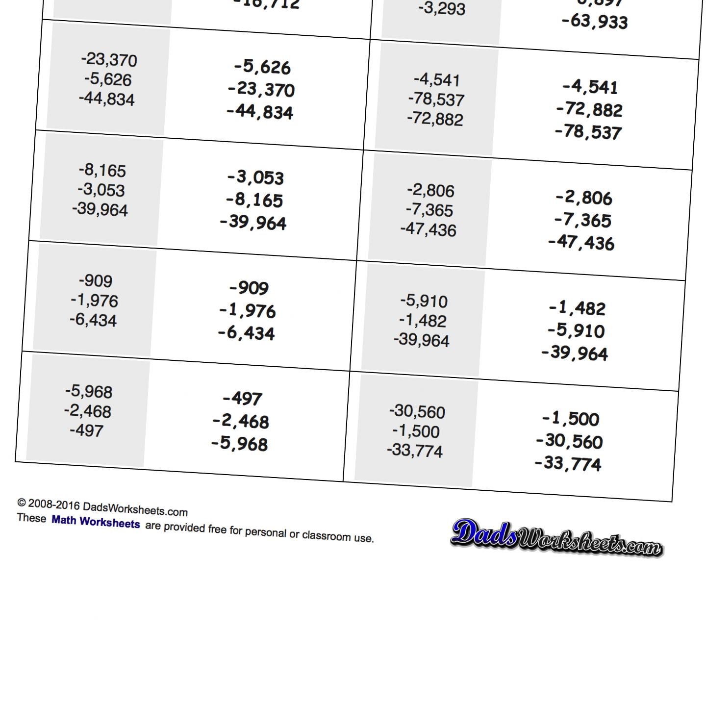 Math Worksheets Mixed Place Value Ordering Negative Numbers Math Worksheets Mixed Place Value Ordering Negative Numbers