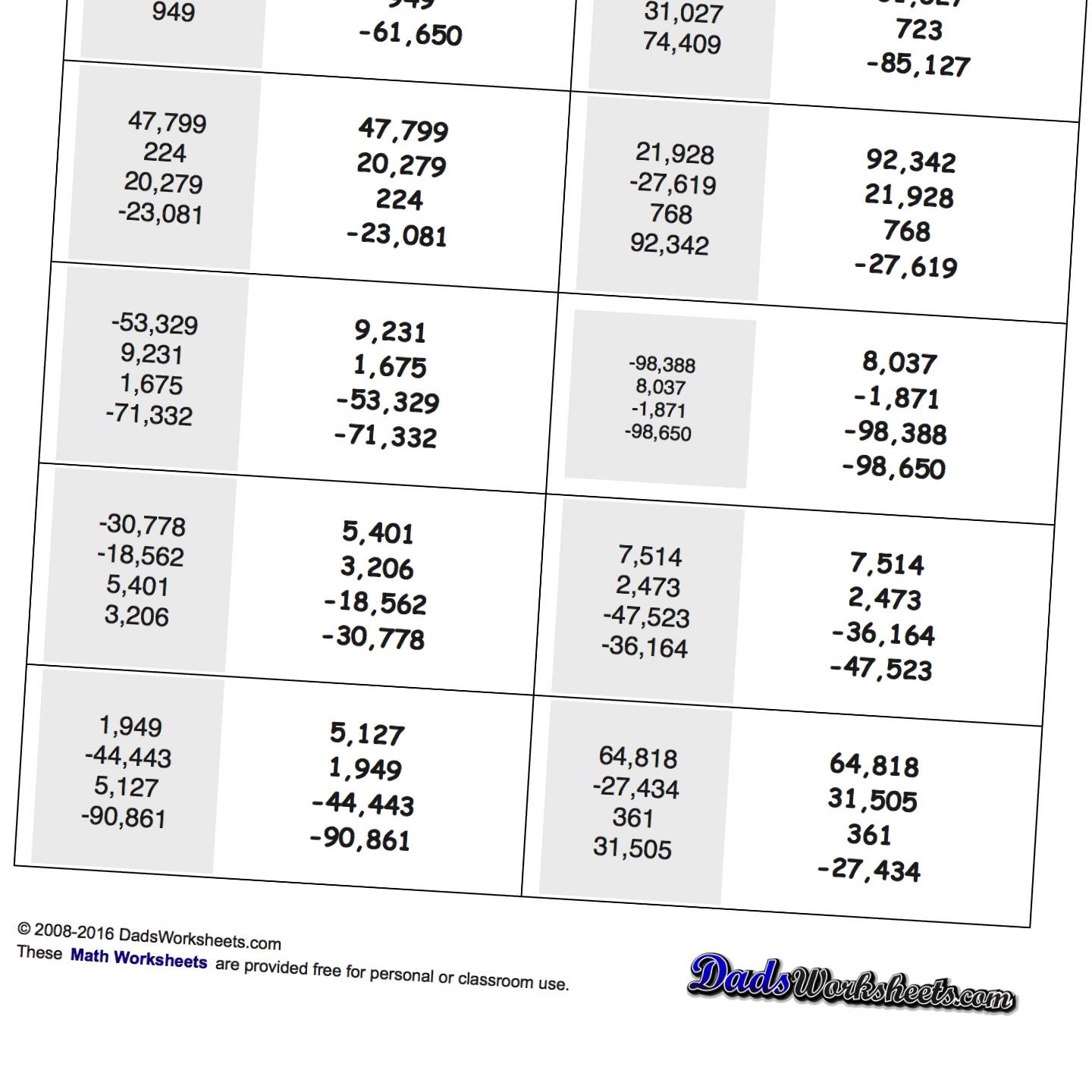 Math Worksheets Ordering With Positive And Negative Wholes
