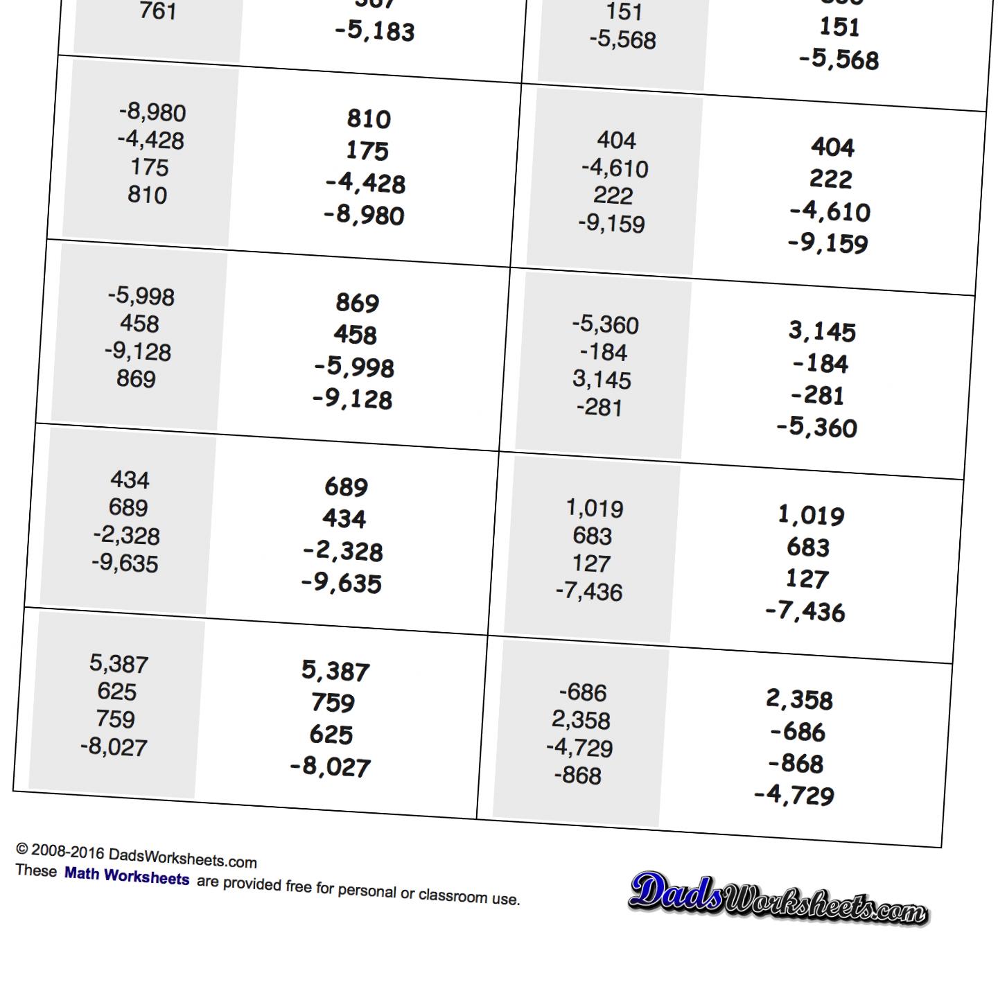 Math Worksheets Ordering With Positive And Negative Wholes Math Worksheets Ordering With Positive And Negative Wholes