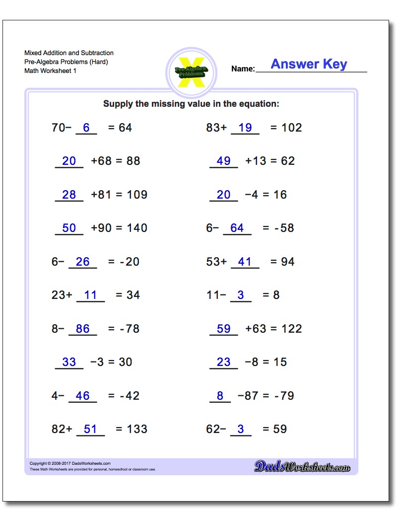 Mixed Addition And Subtraction Problems