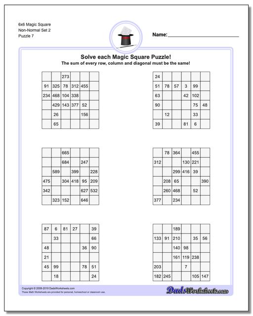 Math Worksheets: Magic Square: Magic Square: 6x6 Magic Square Non ...