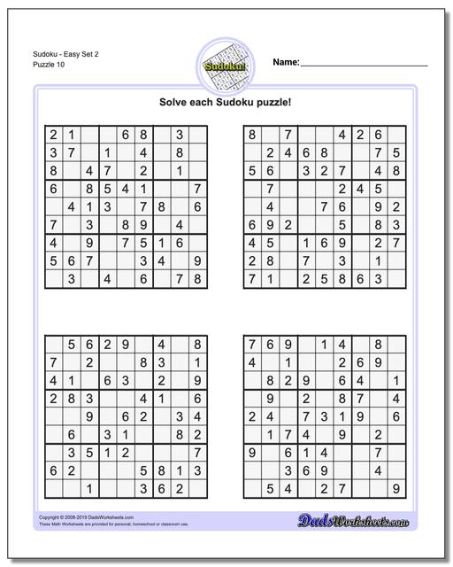 Math Worksheets: Sudoku: Sudoku: Sudoku - Easy Set 2
