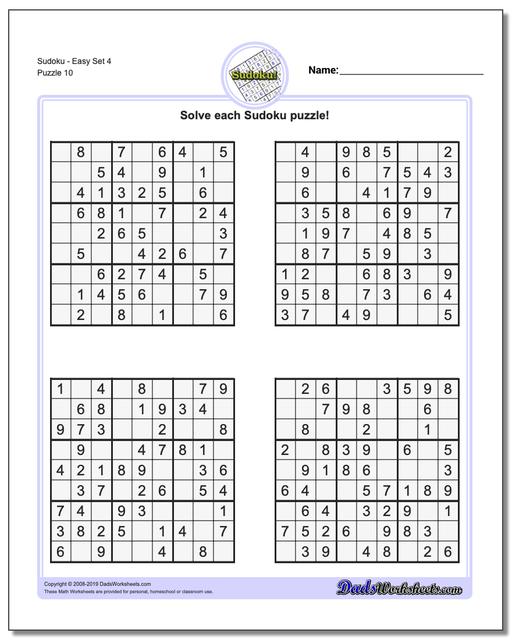 Math Worksheets: Sudoku: Sudoku: Sudoku - Easy Set 4