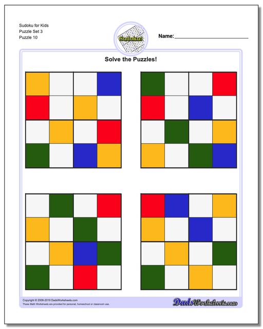 Math Worksheets: Sudoku: Sudoku: Sudoku for Kids Puzzle Set 3