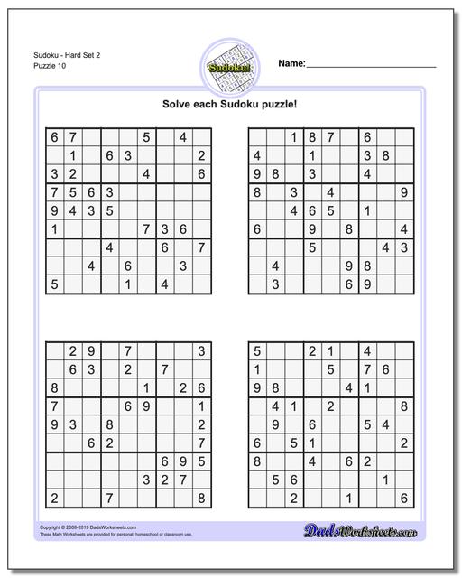 Math Worksheets: Sudoku: Sudoku: Sudoku - Hard Set 2