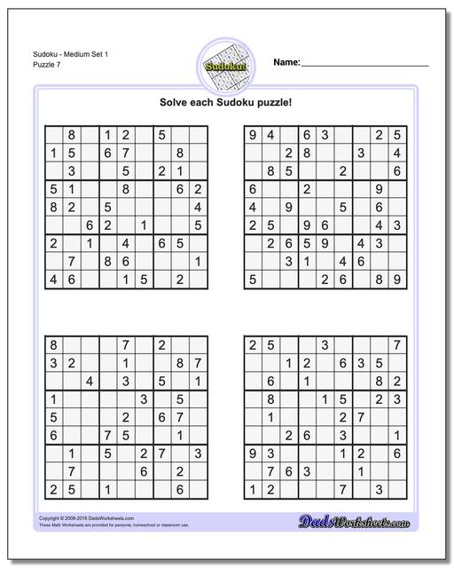Medium Printable Sudoku