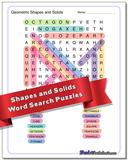 Math Worksheets: Word Search Puzzles: Geometry Word Search Puzzles