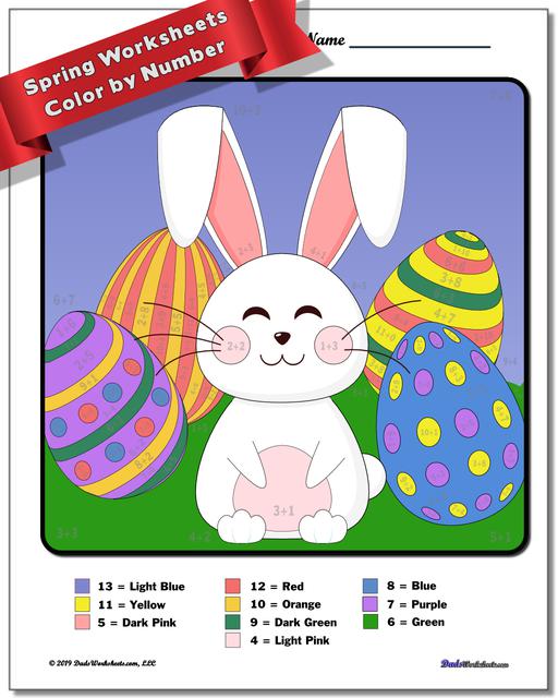 Math Worksheets: Addition Color By Number: Spring Addition Color by ...