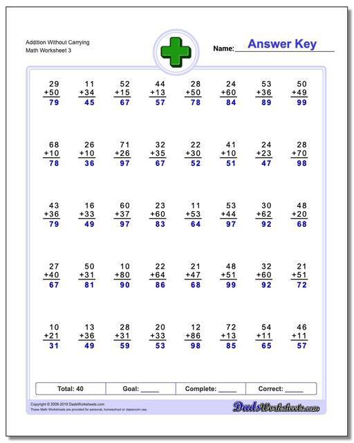 Addition Without Regrouping Worksheets