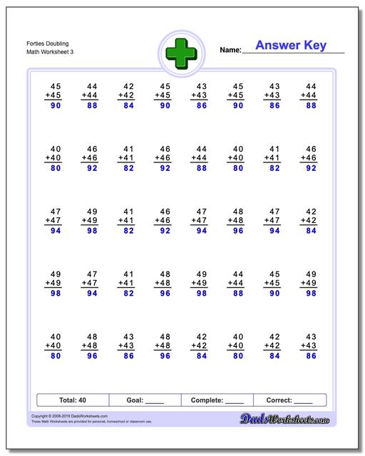 Addition Worksheets: Doubling Addition