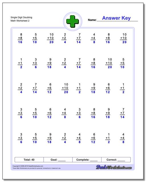Addition Worksheets: Doubling Addition