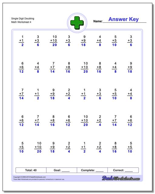 Addition Worksheets: Doubling Addition