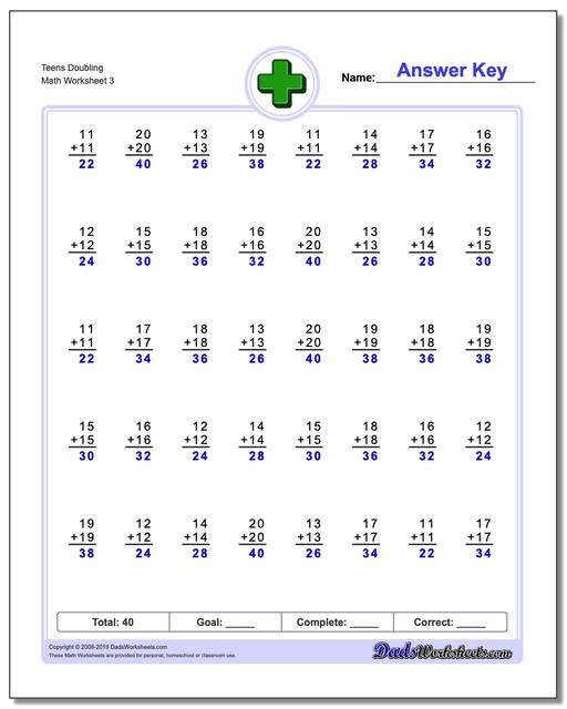 Addition Worksheets: Doubling Addition