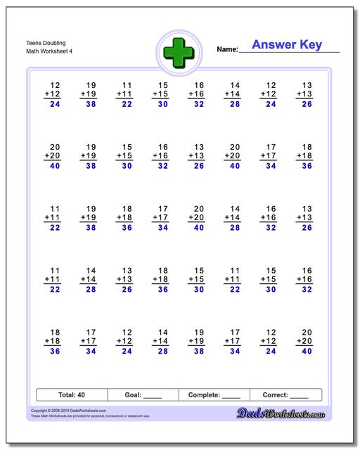 Addition Worksheets: Doubling Addition