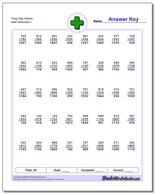 Multi-Digit Addition Worksheets