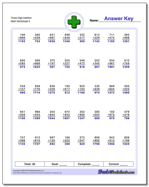 Multi-Digit Addition Worksheets