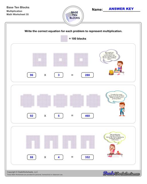 Using Base 10 Blocks Worksheets