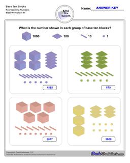 Math Worksheets: Base Ten Blocks : Base Ten Blocks Representing Numbers V11