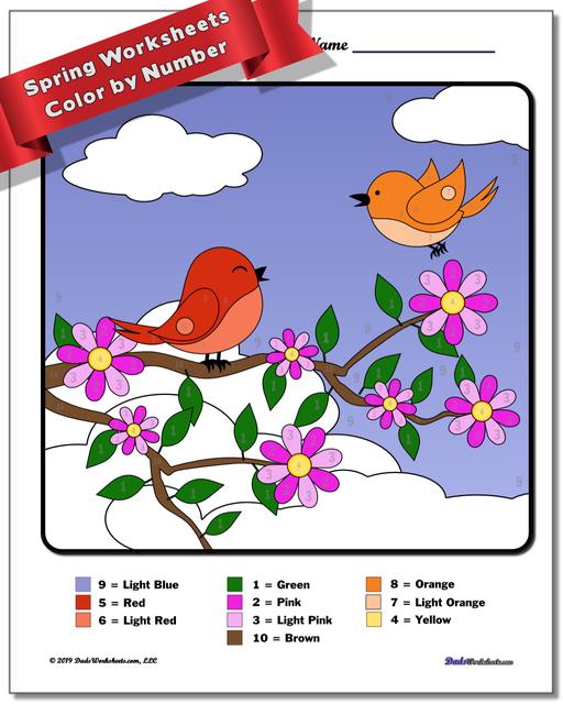 Math Worksheets: Color By Number: Spring Color by Number Worksheets ...