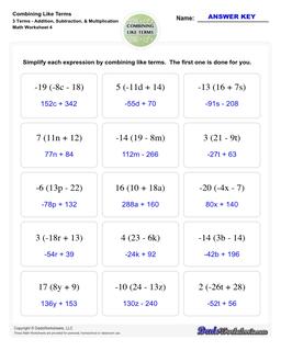 Combining Like Terms Worksheets