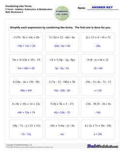 Combining Like Terms Worksheets