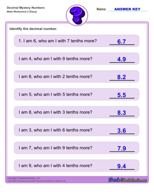 Decimal Place Value Mystery Numbers Decimal Place Value Mystery Numbers