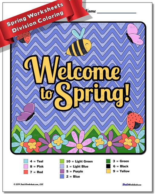 Math Worksheets: Division Color By Number: Spring Division Color by ...