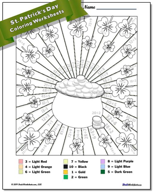 Math Worksheets: Division Color By Number: St. Patrick's Day Division ...