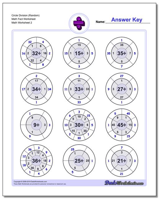 Division Worksheets: Division Fact Circles