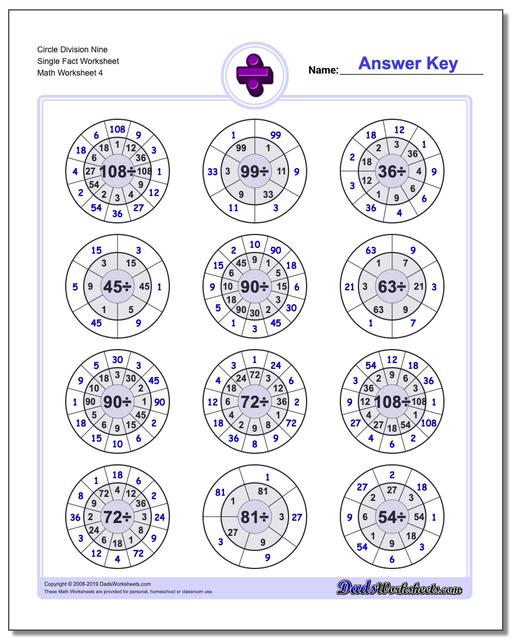 Division Worksheets: Division Fact Circles