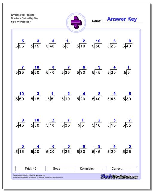 Division Worksheets: Division Facts