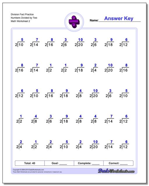 Division Worksheets: Division Facts
