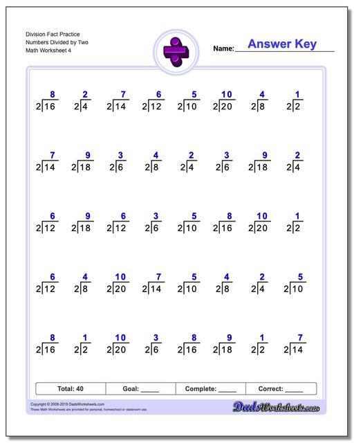 Division Worksheets: Division Facts