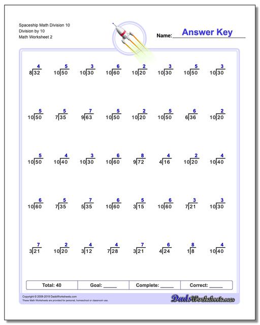 Division Worksheets: Extended SpaceshipMath