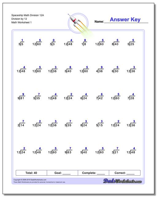 Division Worksheets: Extended SpaceshipMath