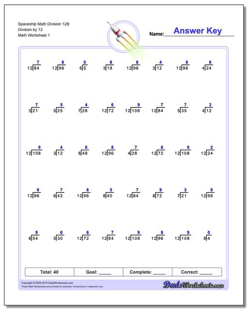 Division Worksheets: Extended SpaceshipMath