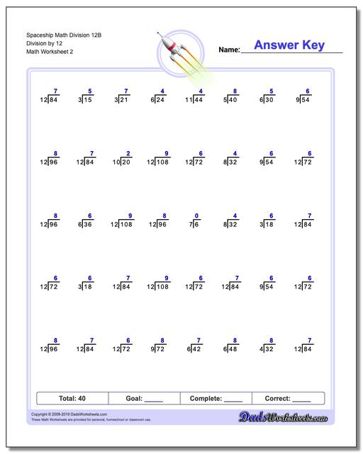 Division Worksheets: Extended SpaceshipMath