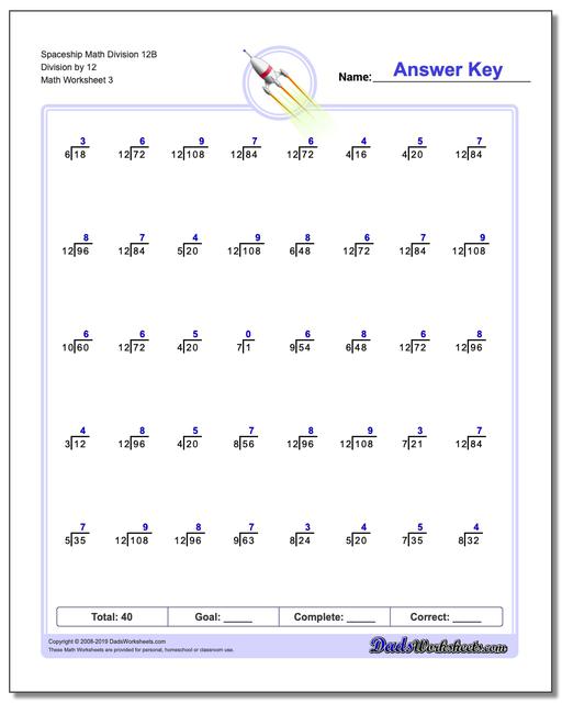 Division Worksheets: Extended SpaceshipMath