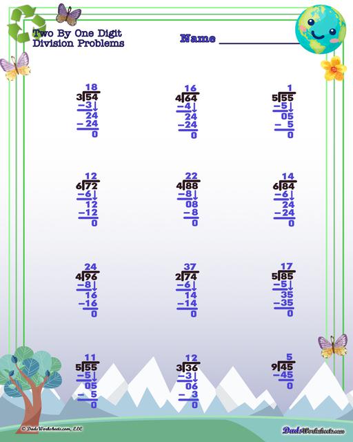 Math Worksheets: Earth Day: Earth Day Division Worksheets (Third Worksheet)