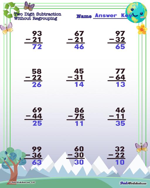 Math Worksheets: Earth Day: Earth Day Subtraction Worksheets (Third ...