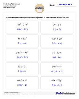 Factoring Polynomials Worksheets