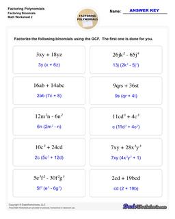 Factoring Polynomials Worksheets