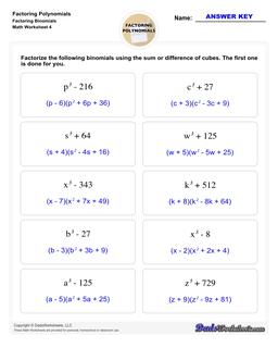 Factoring Polynomials Worksheets