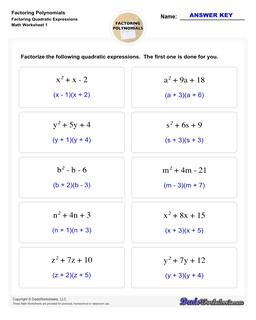Factoring Polynomials Worksheets