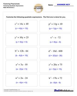 Factoring Polynomials Worksheets