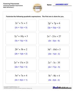 Factoring Polynomials Worksheets