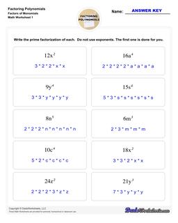 Factoring Polynomials Worksheets