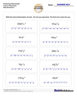 Factoring Polynomials Worksheets
